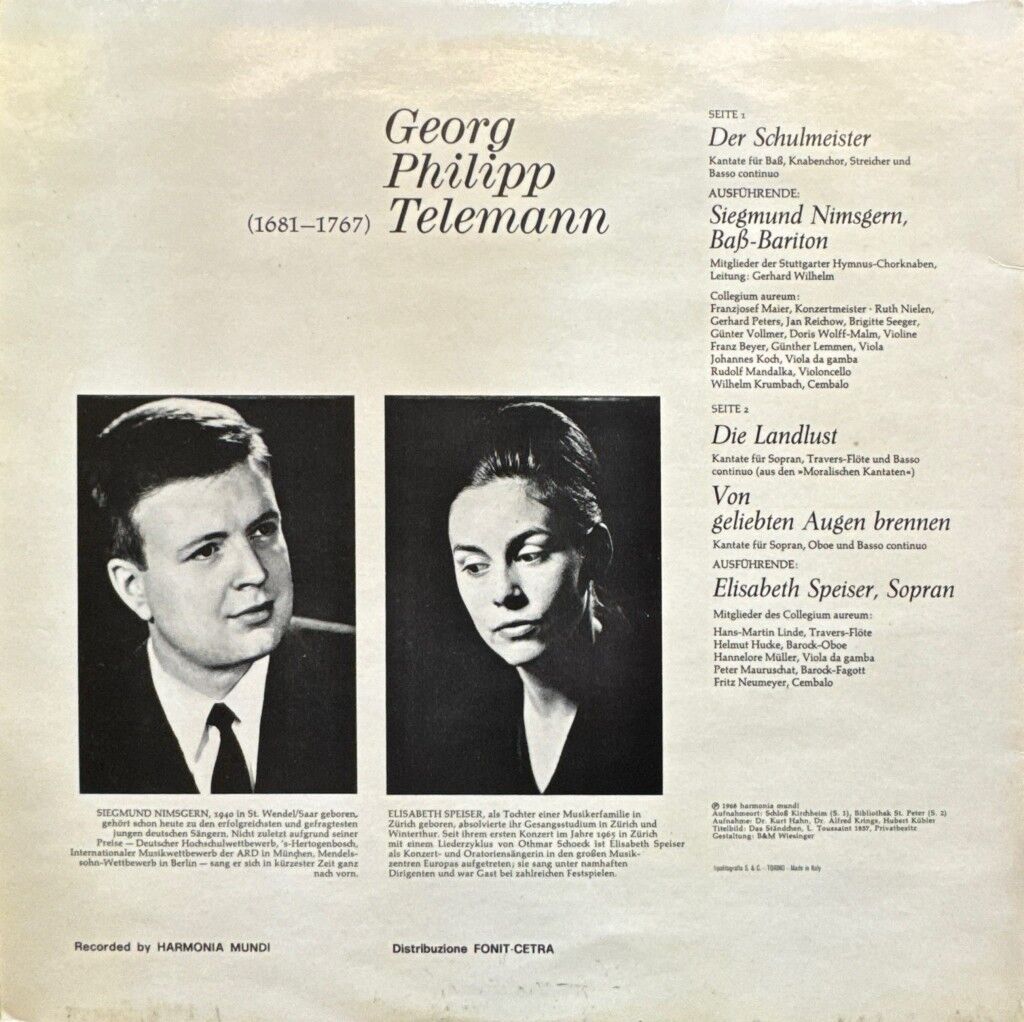 Georg Philipp Telemann, Elisabeth Speiser, Siegmund Nimsgern, Collegium ...
